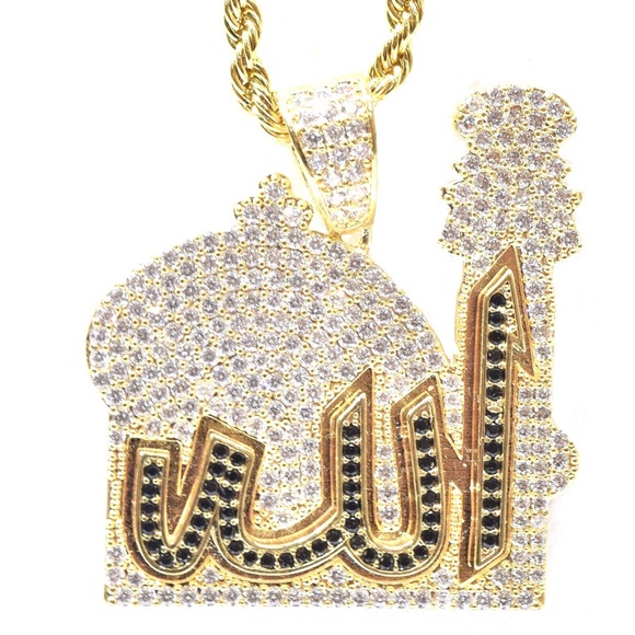 Accessories | 14k Gold Diamond Iced Out Arabic Allah Charm Chain | Poshmark